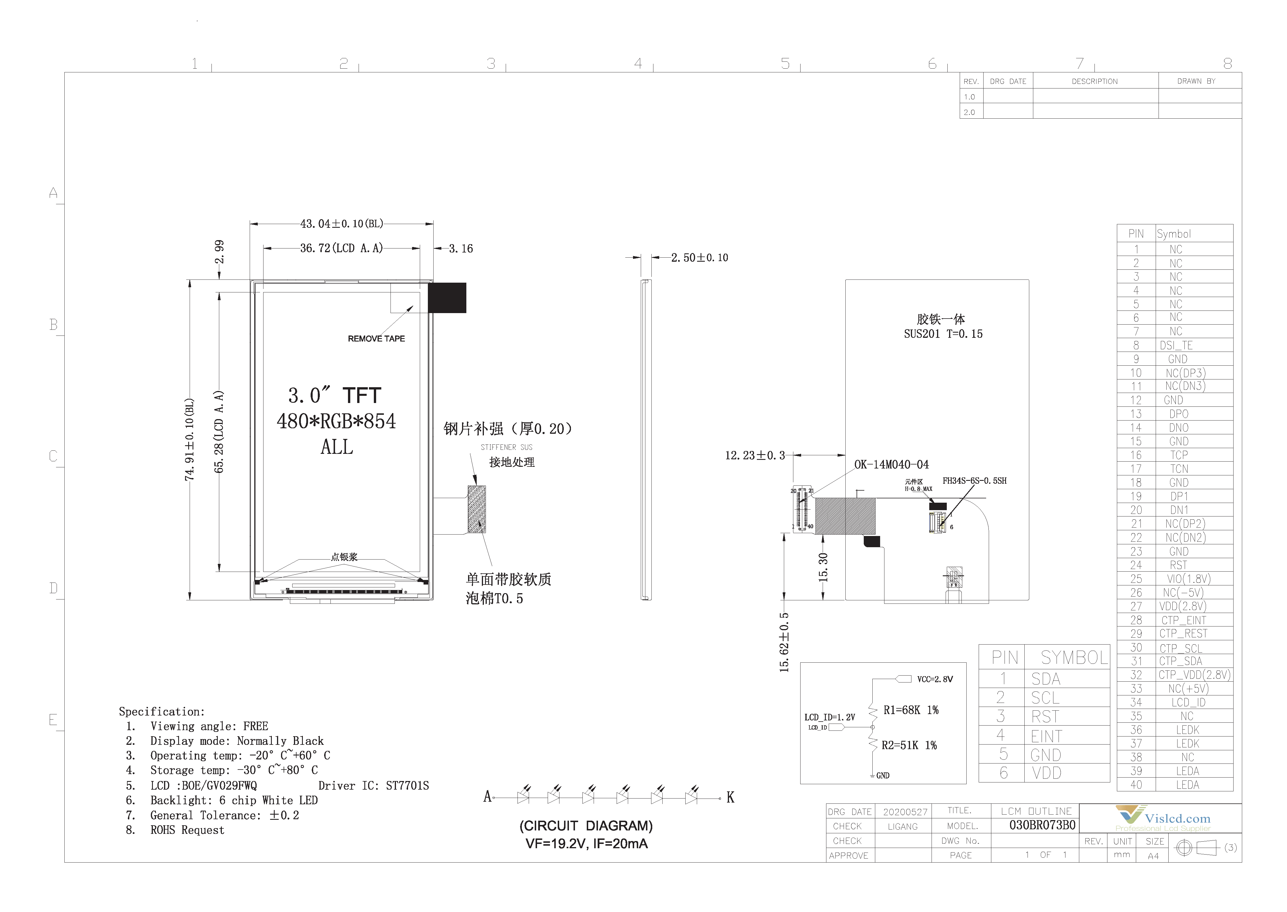 Full range 3 inch High-definition Rectangular LCD—VISLCD